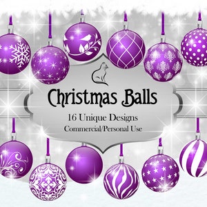 Christmas Baubles Clipart, Digital Art, Purple Christmas Balls ...