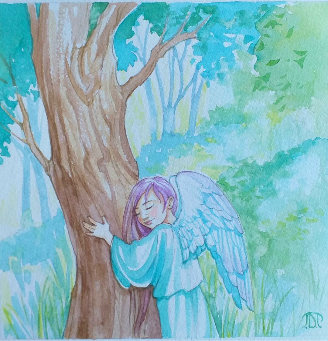 Tree Hugging Angel Original Watercolour Painting for Wall - Etsy