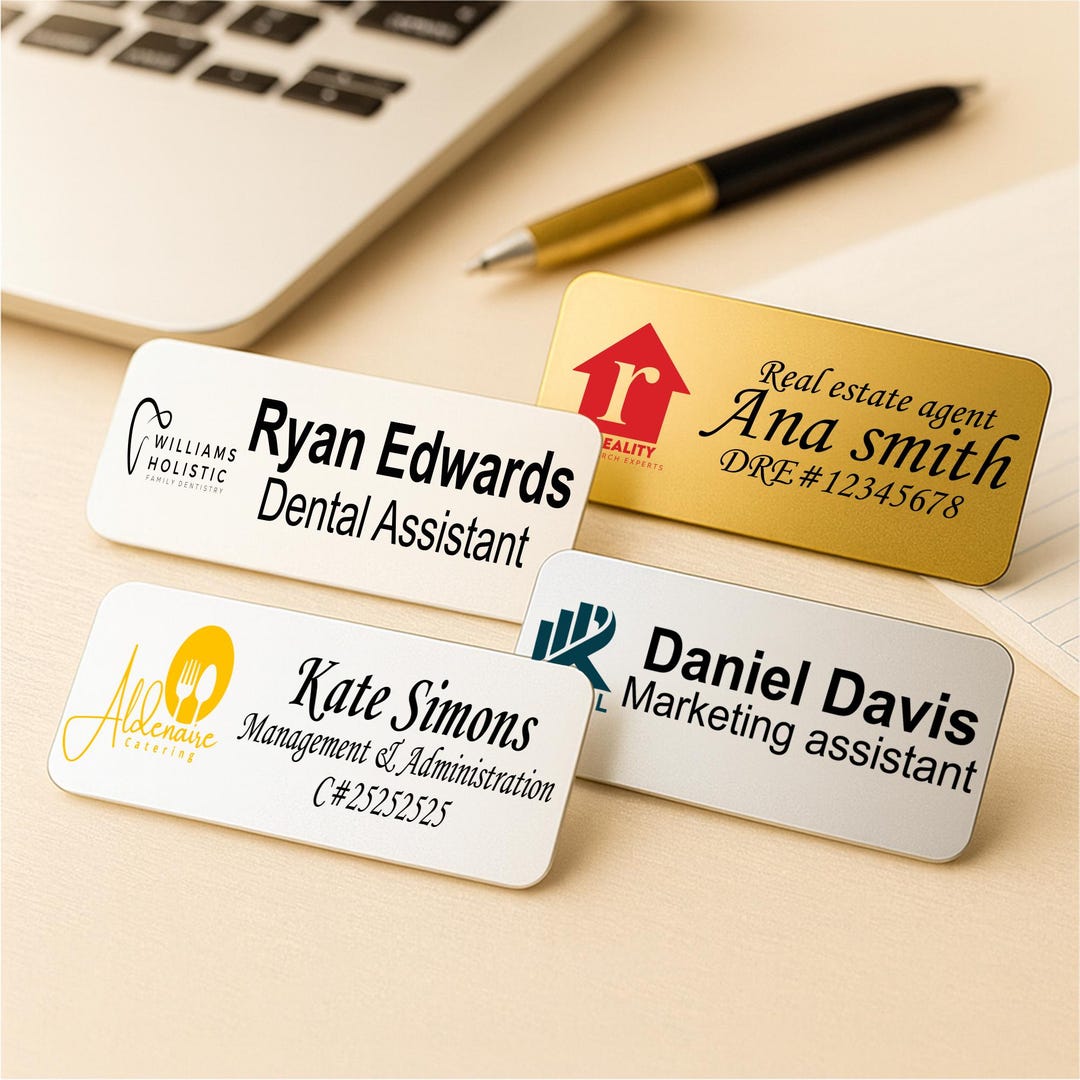 Personalized Metal Look Name Tag: Custom Acrylic ID Badge, Pin or ...