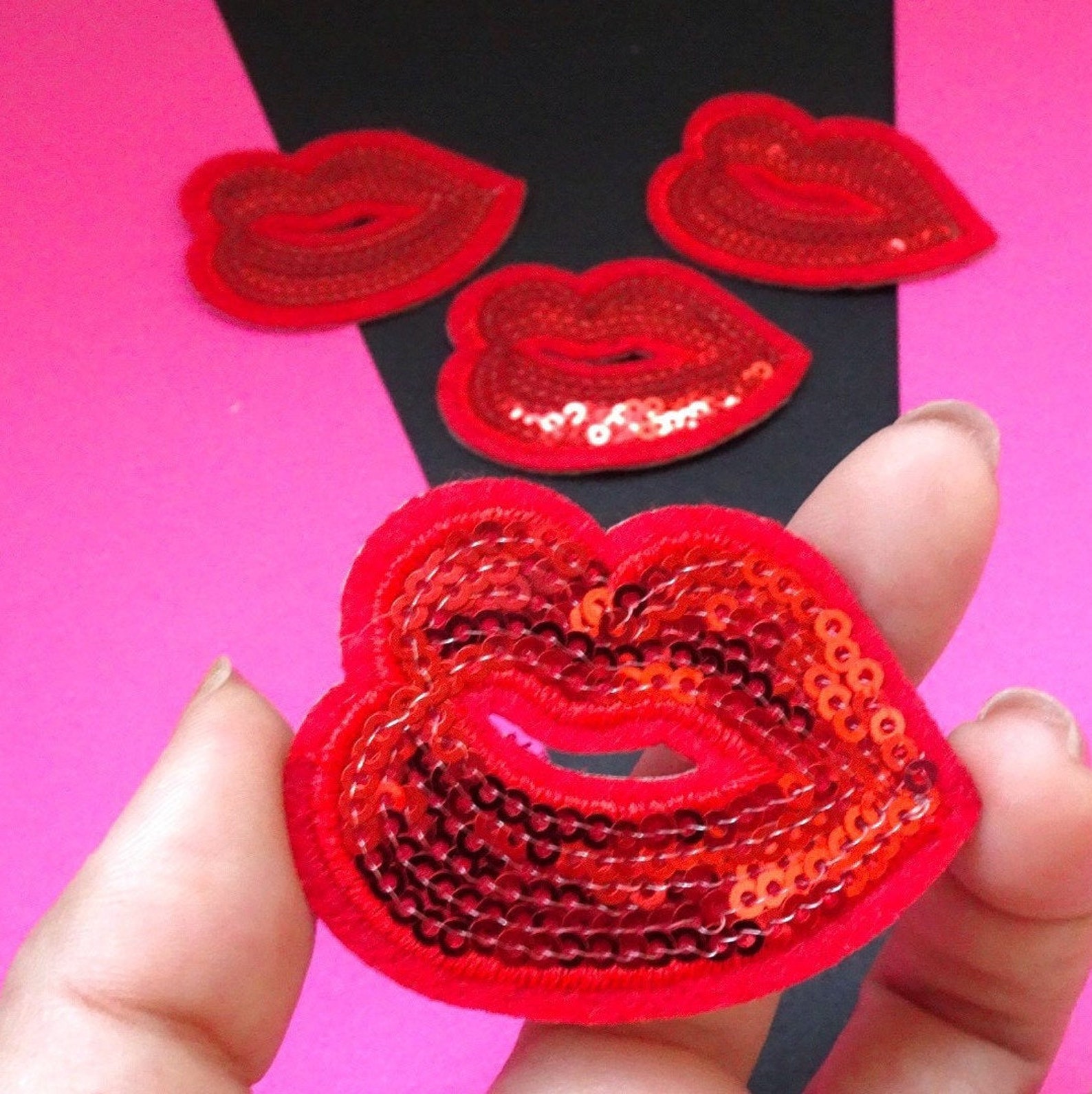 Red Lips Patch Lipstick Patches Sequin Patch Iron on | Etsy