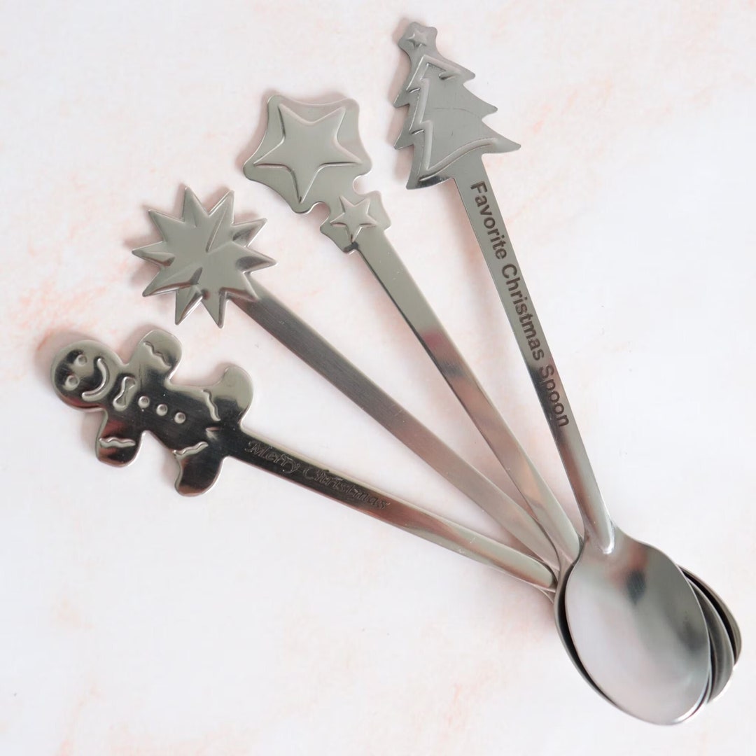 Set of 4 Christmas Custom Engraved Spoons, Tea, Desserts, Coffee ...