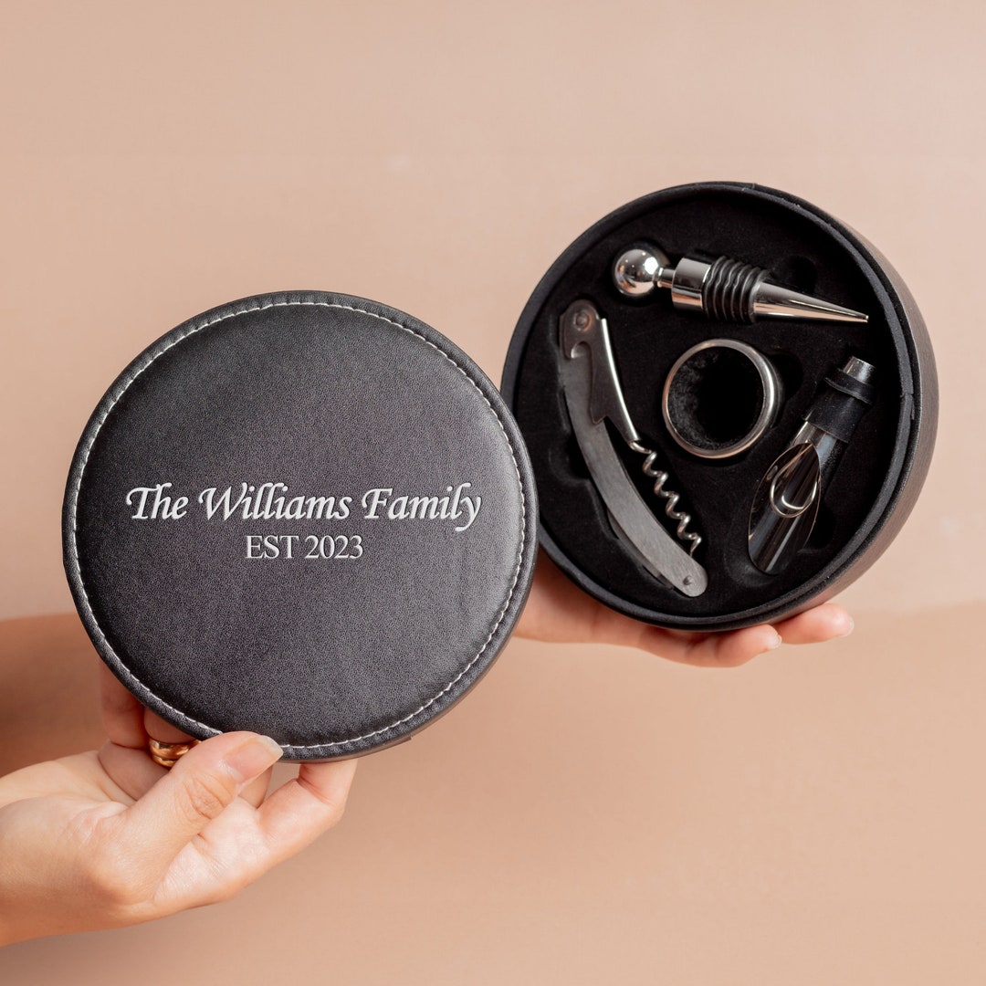 Custom Wine Accessories Box, Personalized Leather Tools Wine 5 Pieces ...