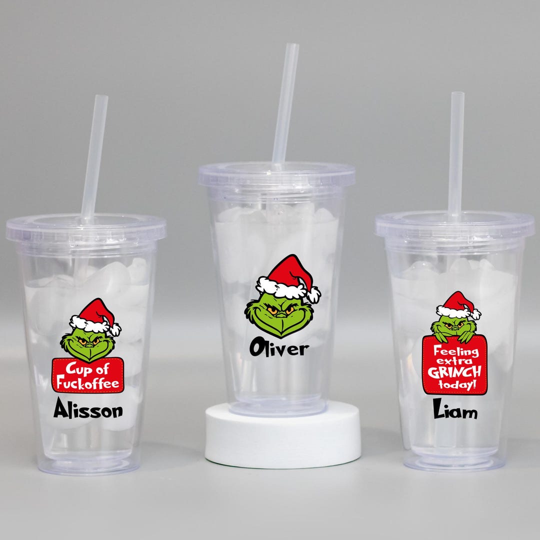 Custom Grinch Cup With Lid, Personalized Christmas 16oz Grinch Tumbler ...