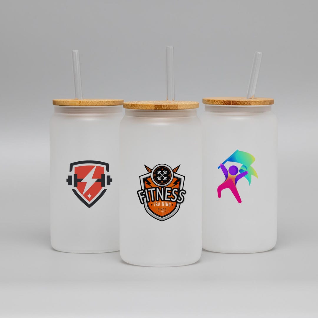 Custom Promotional Logo Frosted Glass Can Cups With Lids & Straws ...