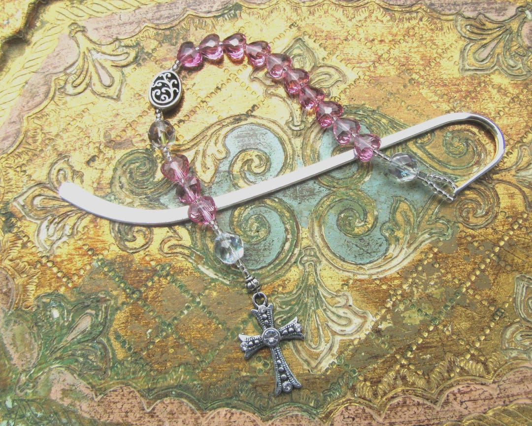 Swarovski Crystal Pink Heart Rosary Bookmark - Etsy
