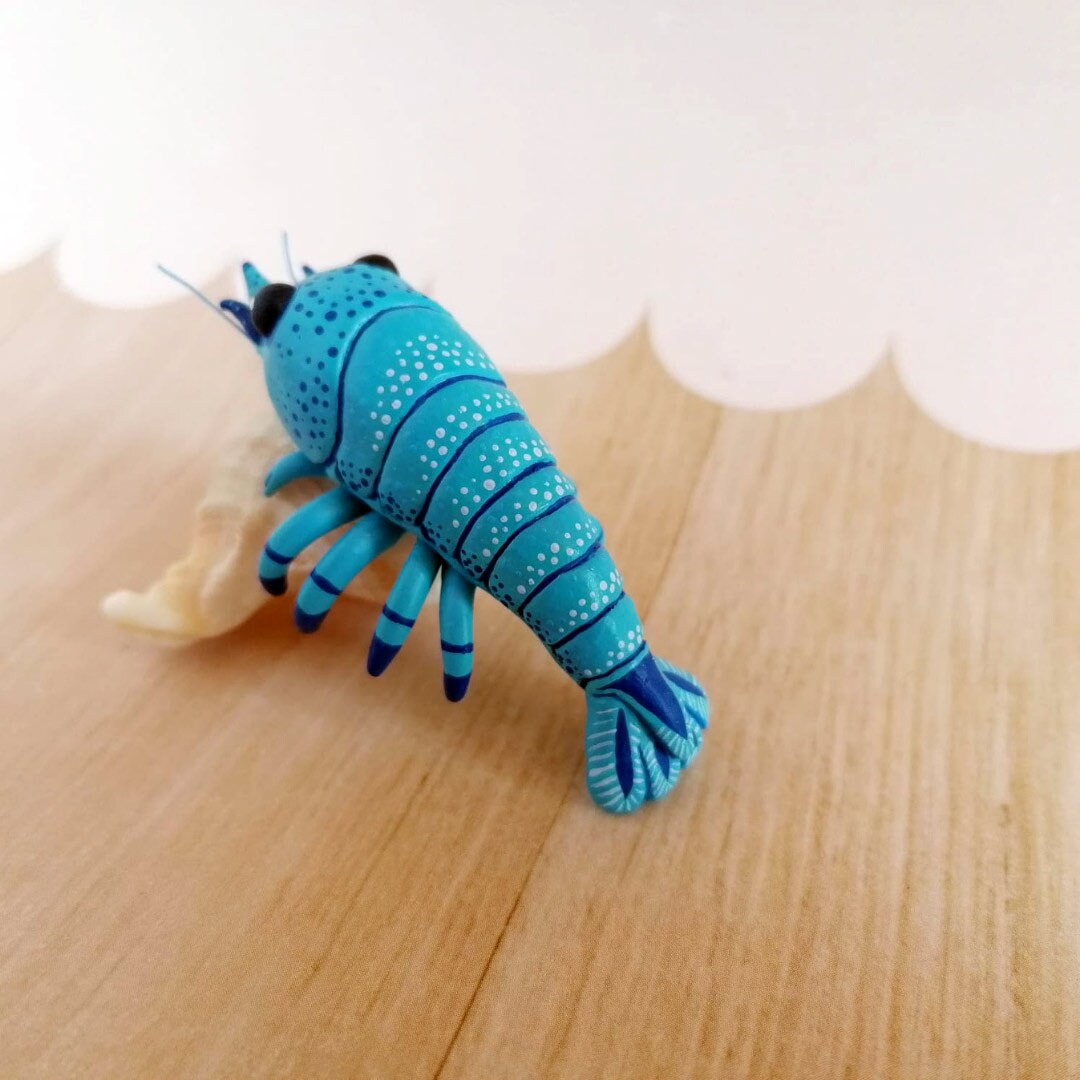 Blue Shrimp Miniature for Aquarium Decor, Blue Tiger Shrimp Figurine ...