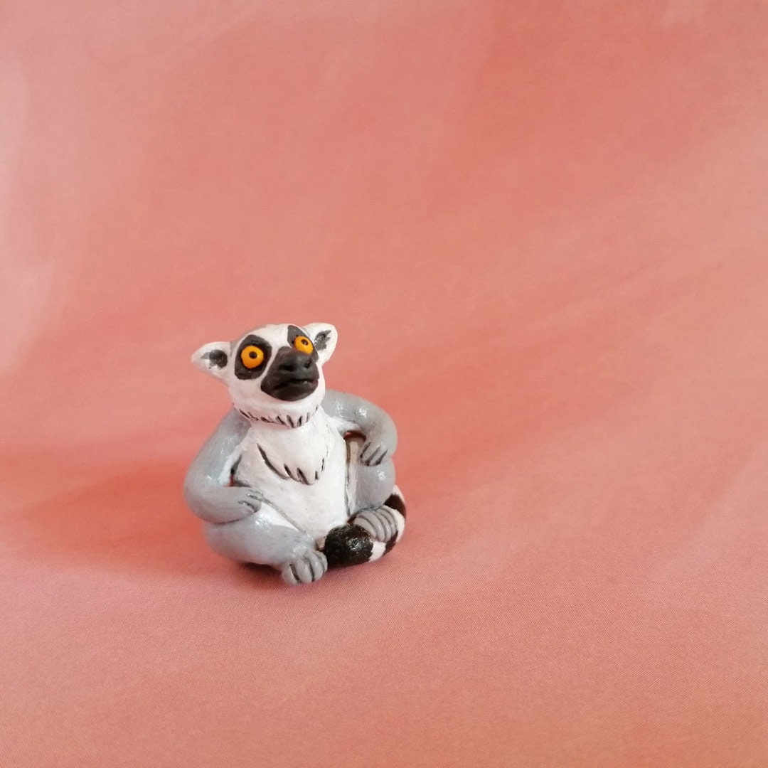 African Lemur Miniature for Bohemian Decor Lemur Figurine for Cute Room ...