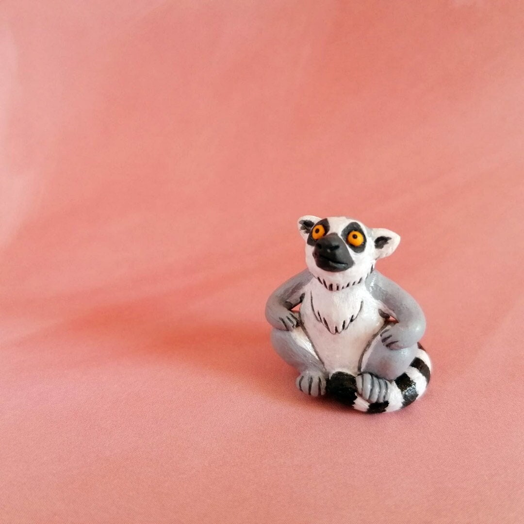 African Lemur Miniature for Bohemian Decor Lemur Figurine for Cute Room ...
