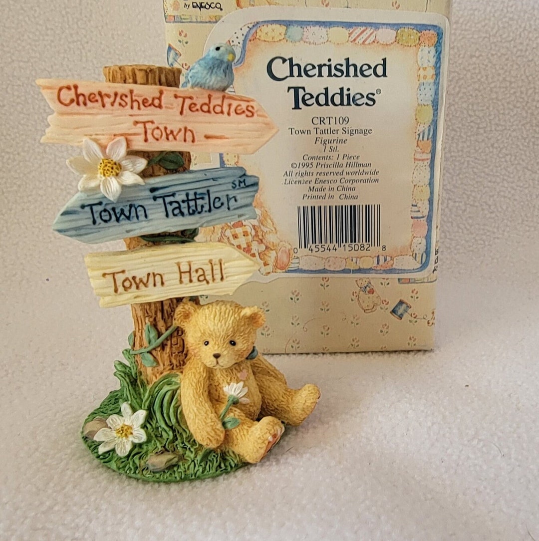 Teddy Bear With Sign, Cherished Teddies Town Tattler Signage, BRAND NEW ...