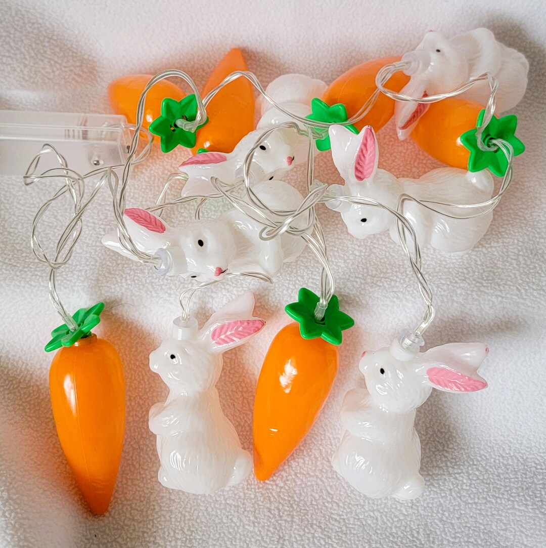Vintage Easter Bunny & Carrot String Lights, Battery Operated, Never ...