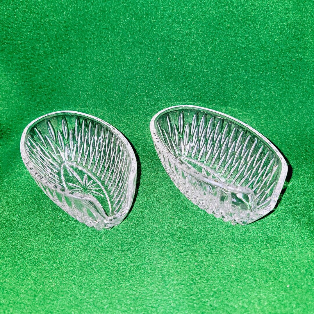 2 Crystal GLASS Silverware Holders / Spoon Rest by Princess House ...