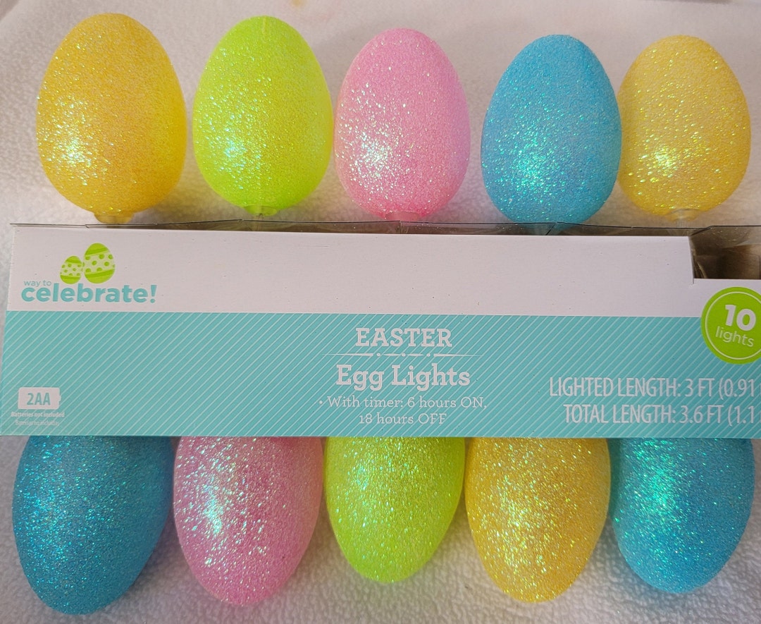 10 Extra Large Easter LED Glittery Egg String Lights, NEW, Battery ...