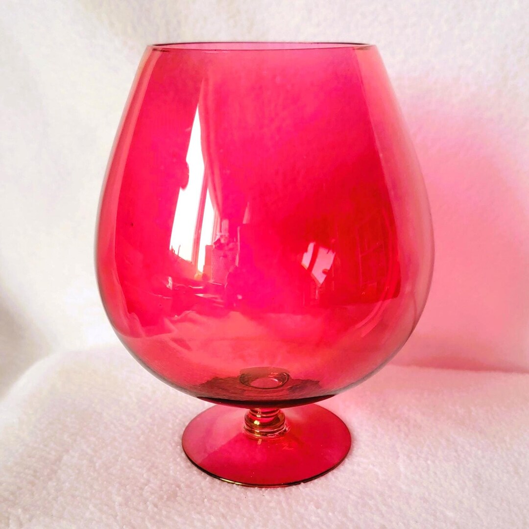 Large GLASS Deep Pink Brandy Snifter, Vase Holds 32 Oz. EXCELLENT - Etsy