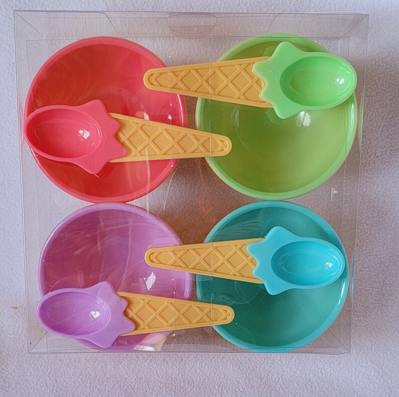 4 Ice Cream Waffle Bowls With Matching Spoons BRAND New in - Etsy