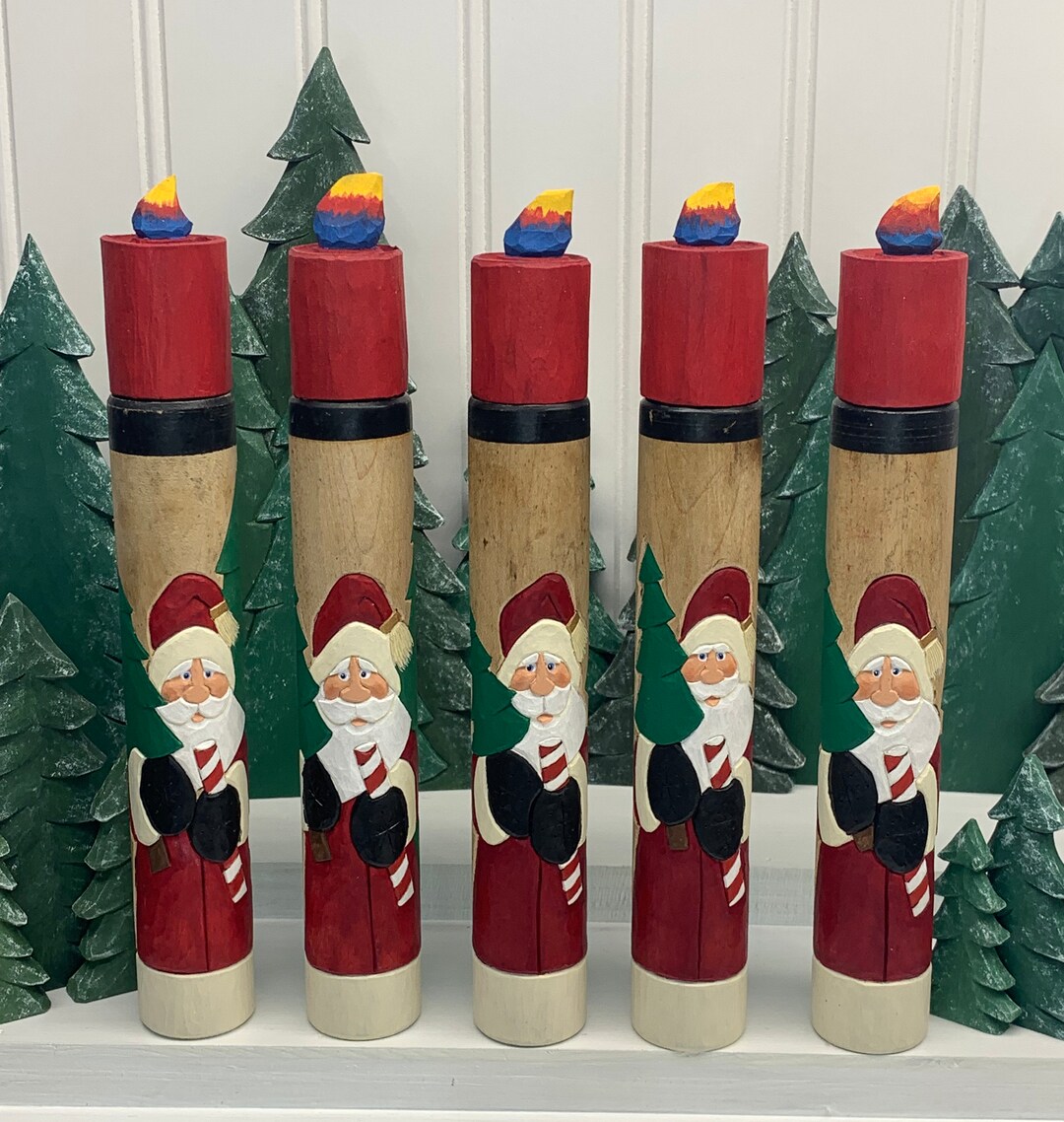 Santa With Candy Cane and Tree Hand Carved Wood Spool (C25) - Etsy