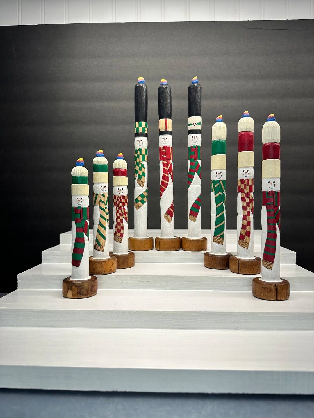 Hand Carved Snowman Vintage Wood Spools (C62) - Etsy