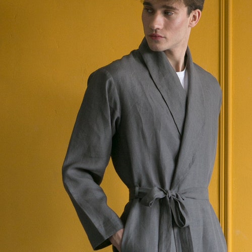Linen Robe for Men Natural Loungewear Green Dressing Gown - Etsy Australia