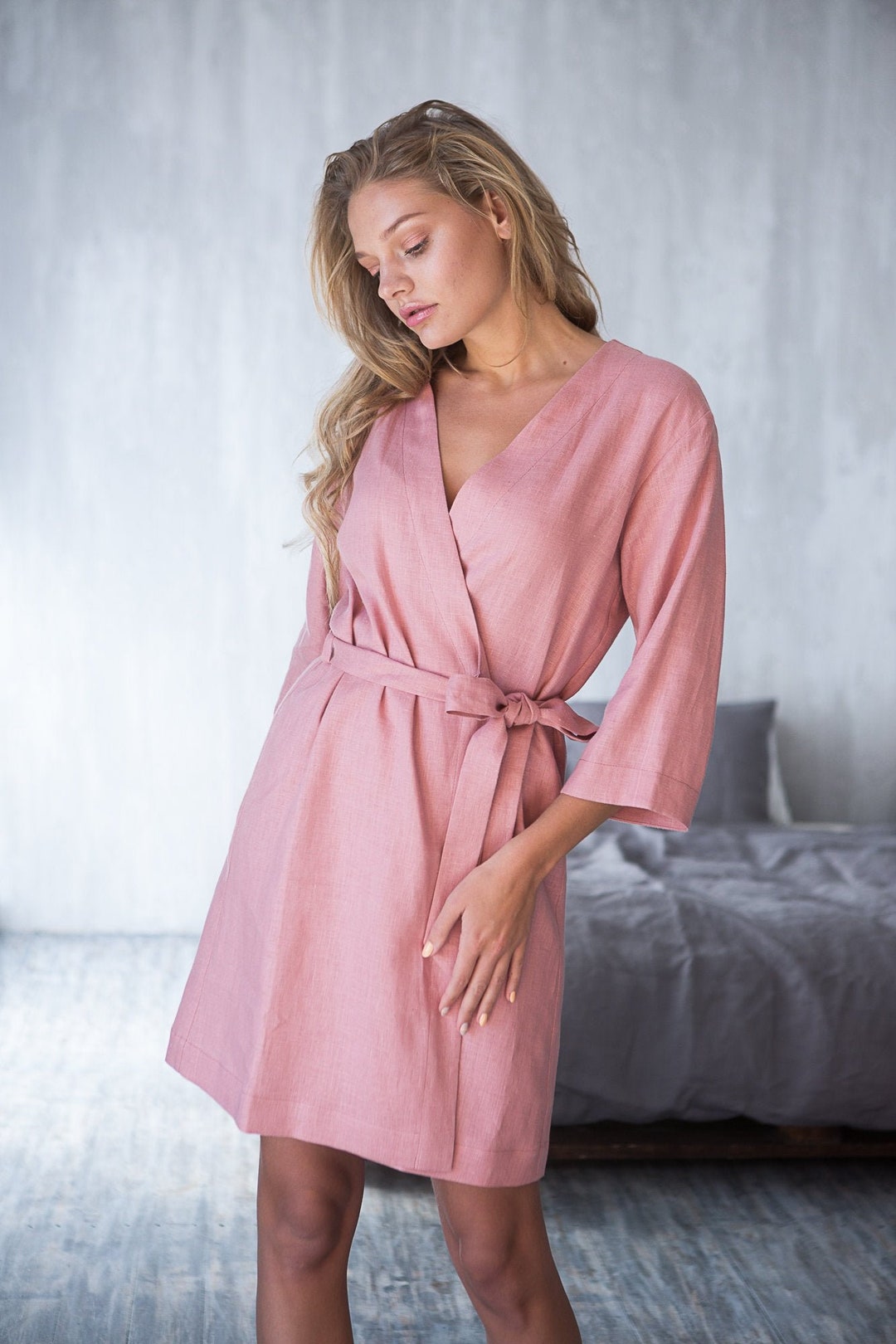 Linen Robe Natural Linen Dressing Gown Linen Bathrobe / Spa Robe Linen ...