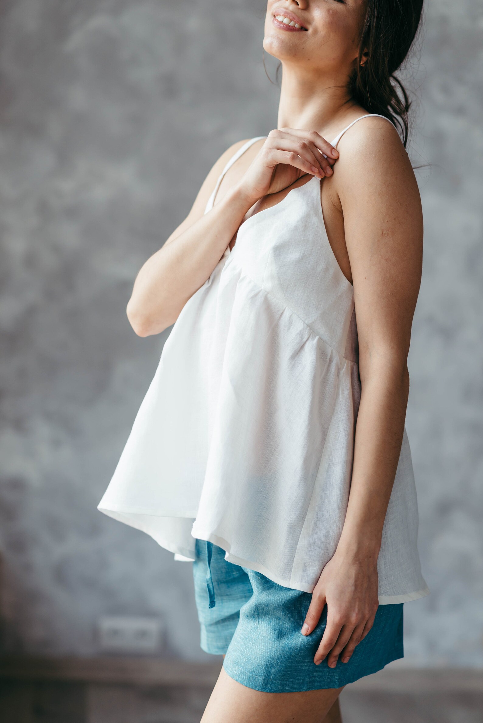 White Linen Cami | Washed Linen Summer Tank Top | Adjustable Strappy ...