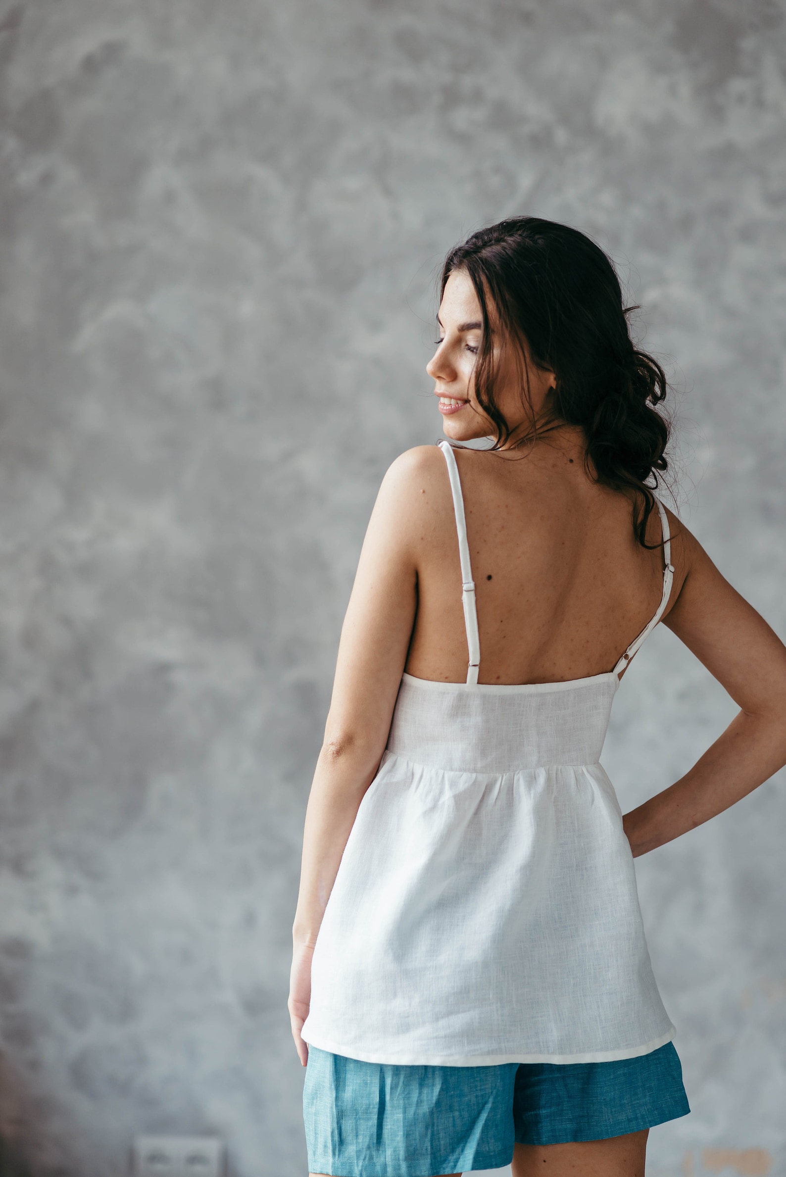 White Linen Cami - Washed Linen Top - White Summer Blouse - Natural ...