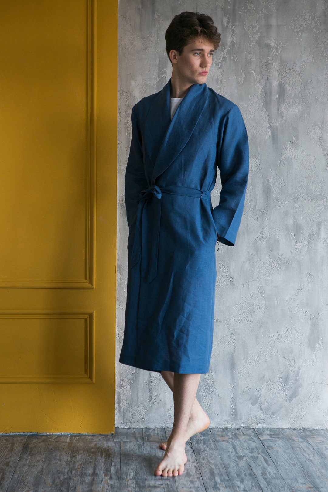 Men's Linen Robe Dressing Gown Gift for Him Wedding Gift for Couples ...