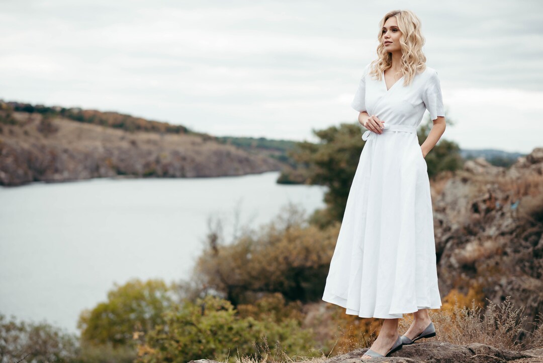 Linen Wedding Dress - Wedding Dress With Pockets - Simple White Dress ...