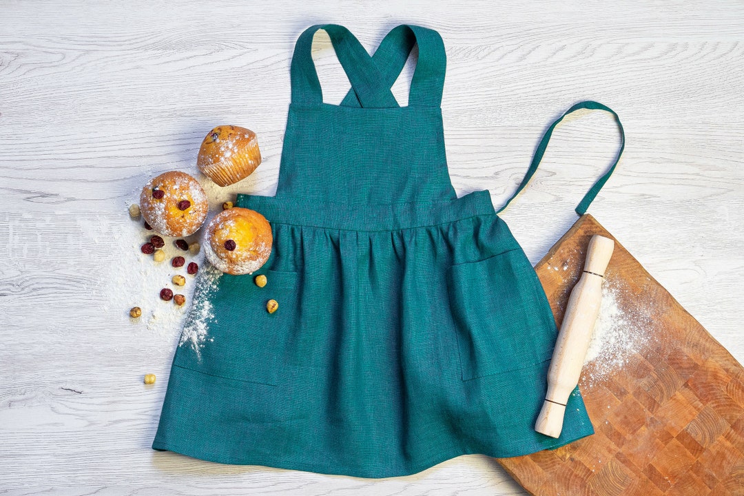 Linen Pinafore Apron for Kids - Girls Baking Apron - Kids Smock Apron ...