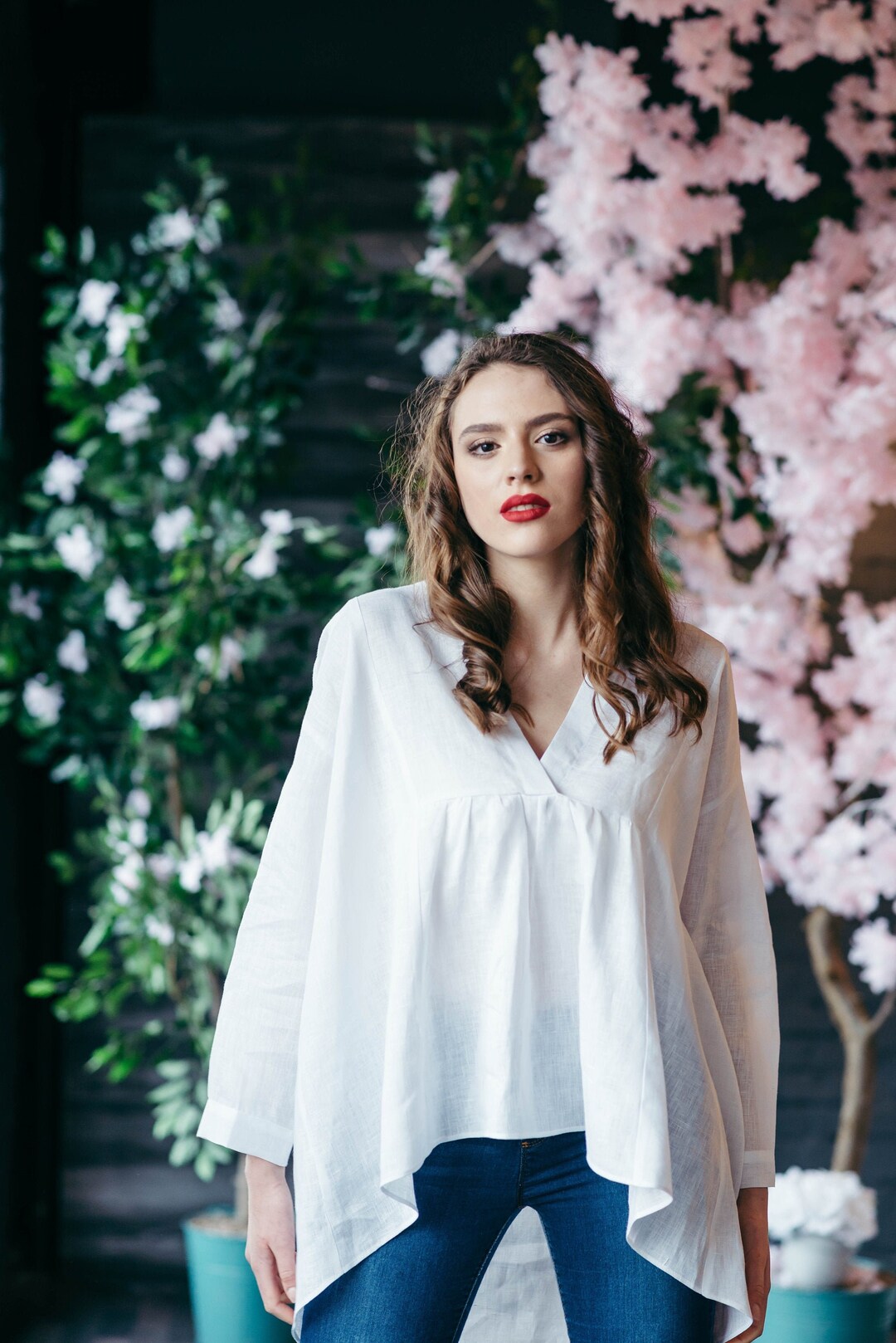 White Linen Shirt - Ladies Linen Blouse - Linen Tunic Top - Boho Linen ...