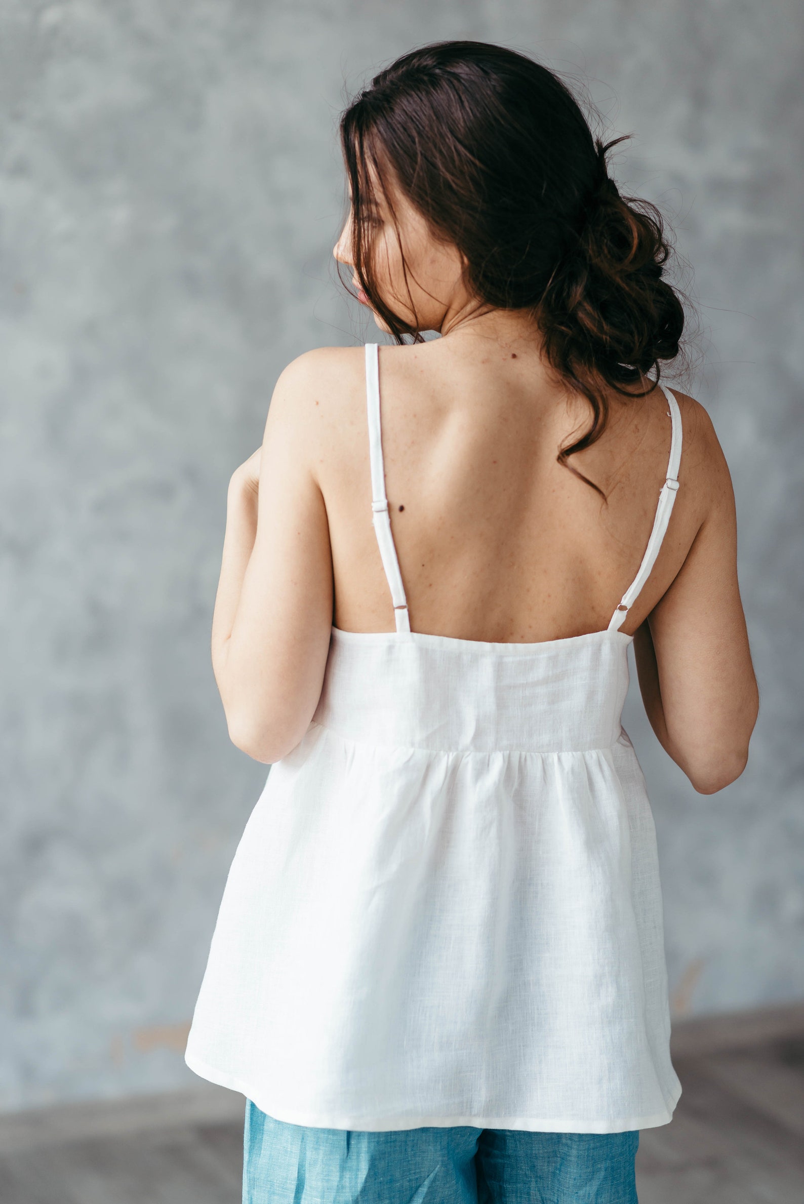 White Linen Cami - Washed Linen Top - White Summer Blouse - Natural ...