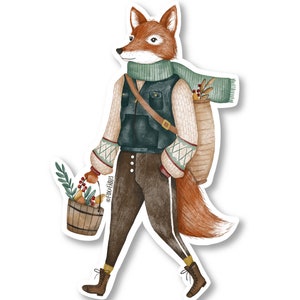 Foraging Fox Character Sticker | Whimsical Illustration Watercolor ...