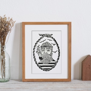 Block Printed Nautical Fisherman Illustration | Linocut Sailor Art ...