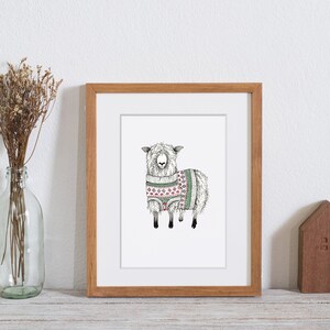 Cute Sheep Illustration Print | Cozy Sweater Llama Artwork | Watercolor ...