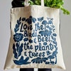 Illustrated Nature Tote Bag Floral Birds Bees Plants Tree Heavy Duty ...