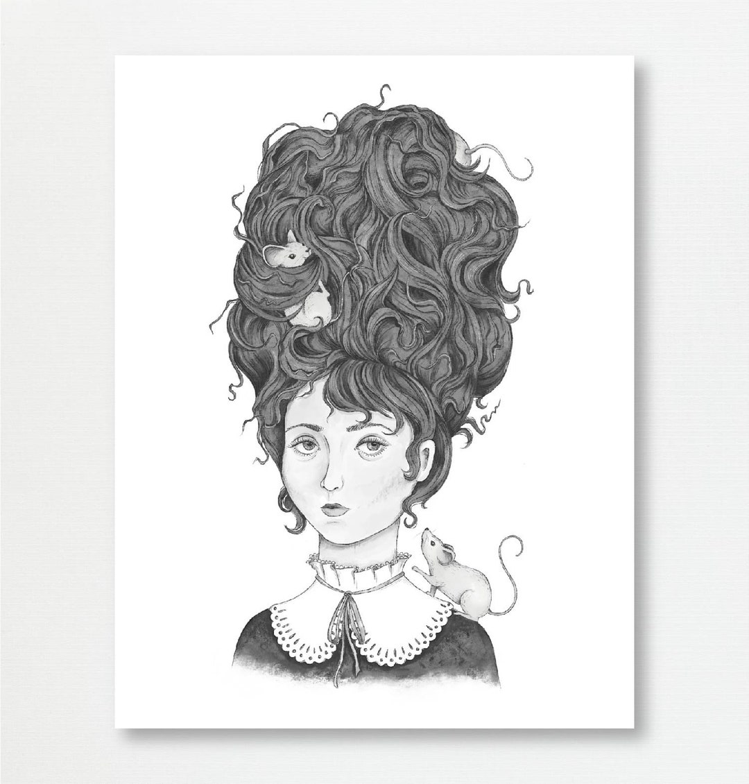 Rat Girl Character Portrait Illustration | Whimsical Black and White ...