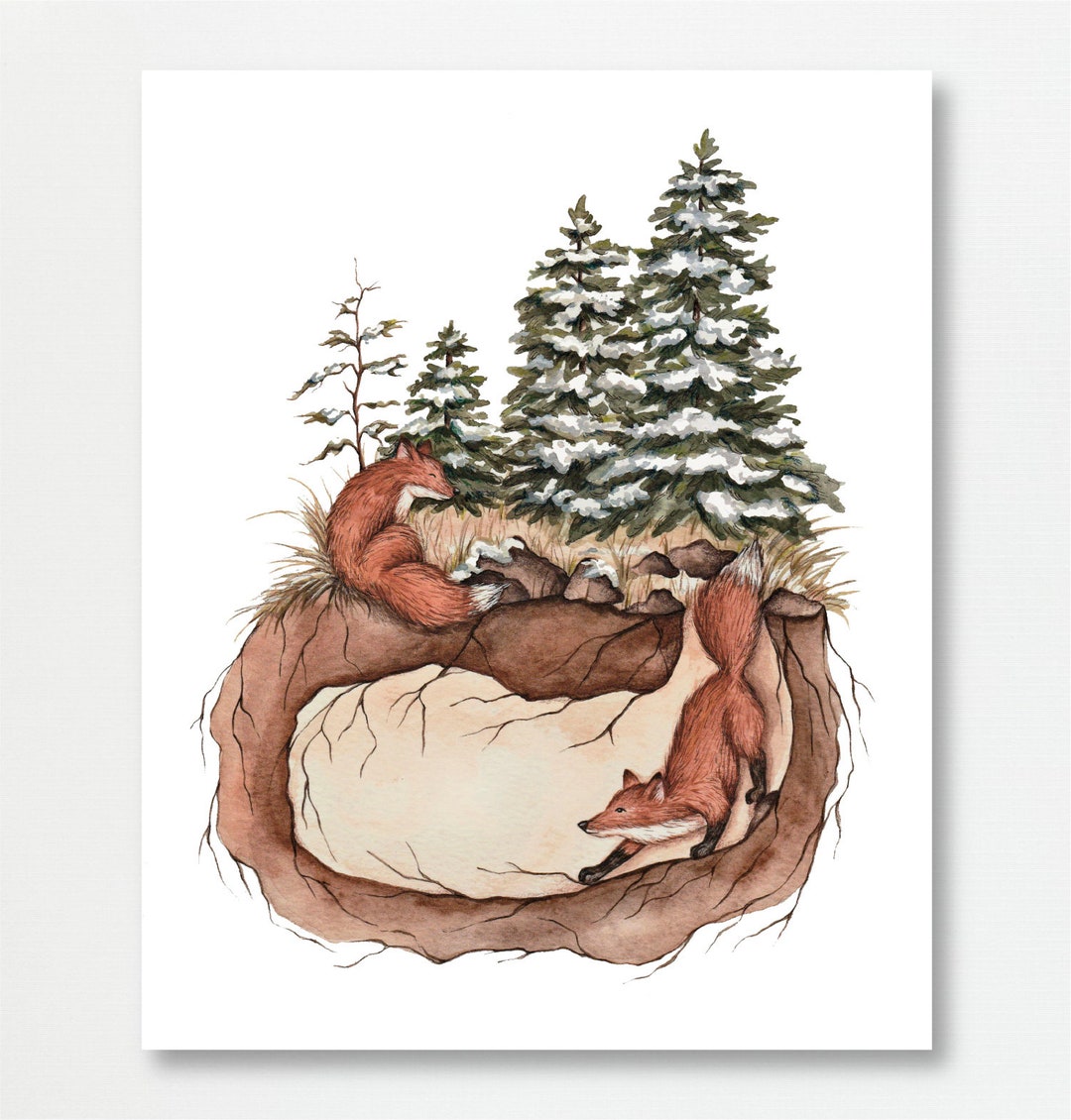 Forest Fox Den Illustration Print | Woodland Floral Children's Artwork ...