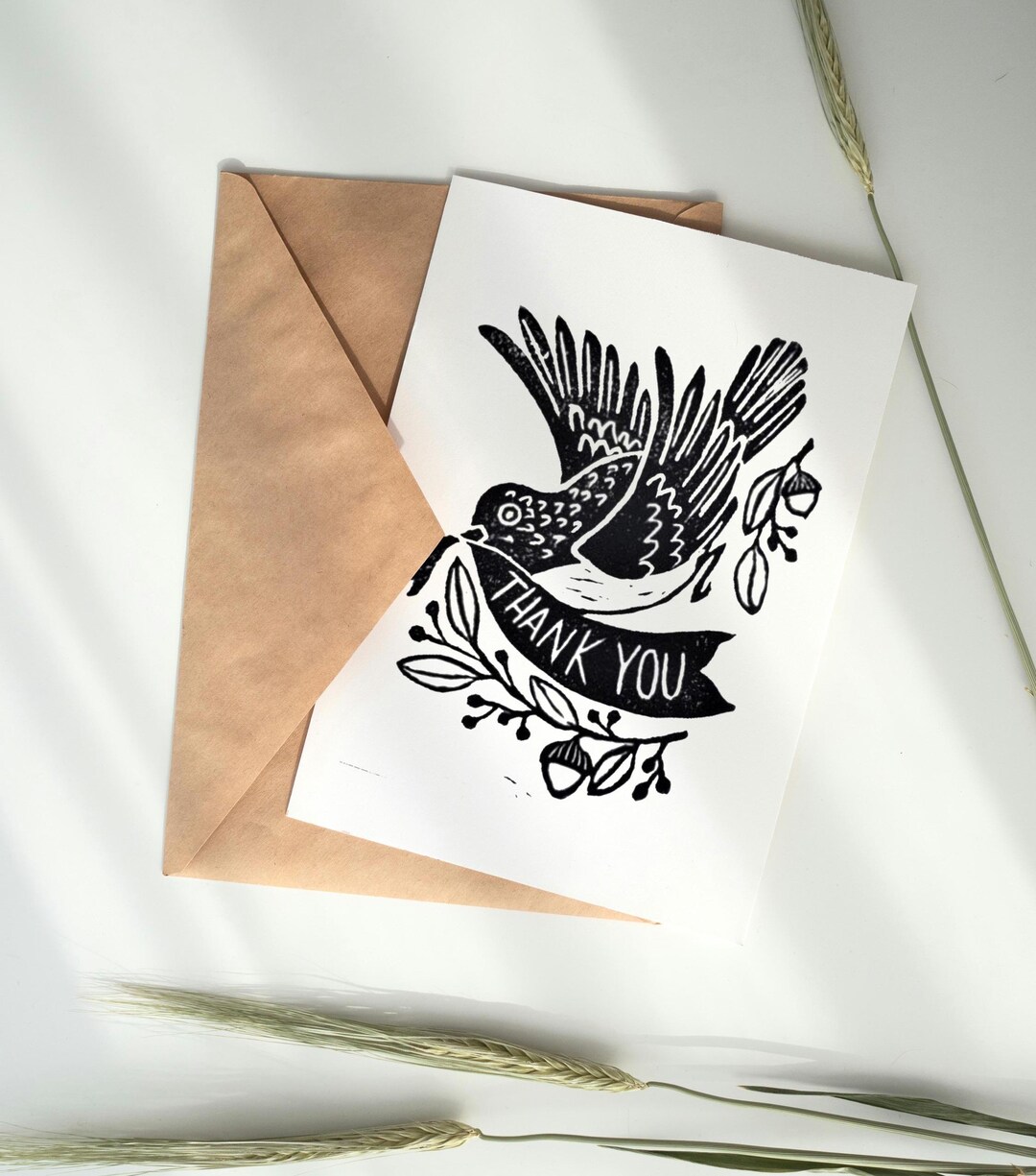 Block Printed Thank You Cards, Blank Inside Linocut Birds, Handmade ...
