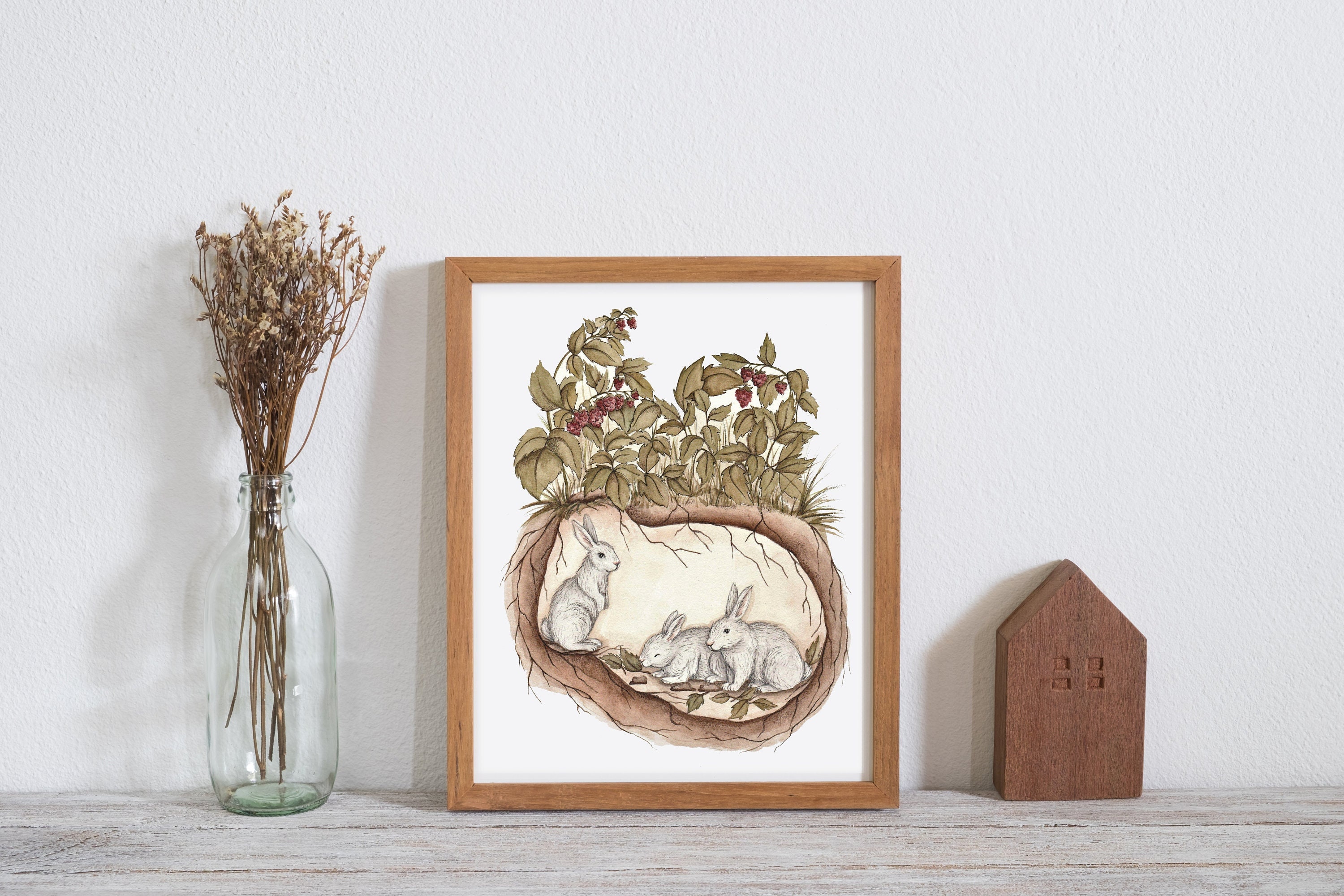 Rabbit Burrow Illustration Print Woodland Floral - Etsy