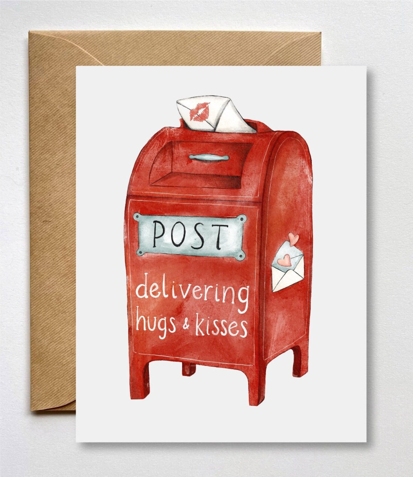 Delivering Hugs & Kisses Greeting Card, Vintage Mailbox Love Message - Etsy