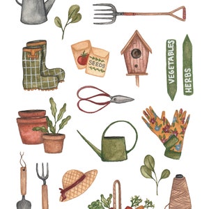 Gardening Tools Illustration Print | Green Thumb Gift Ideas | Garden ...