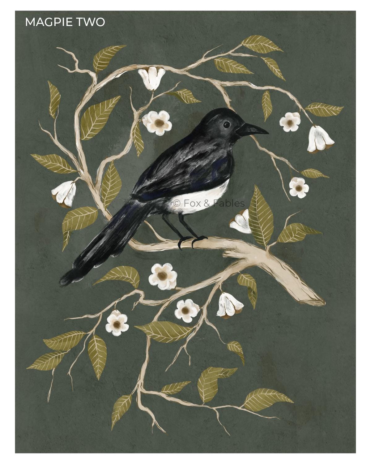 Tale of Two Magpies Art Prints, Bird Floral Painting Wall Decor ...