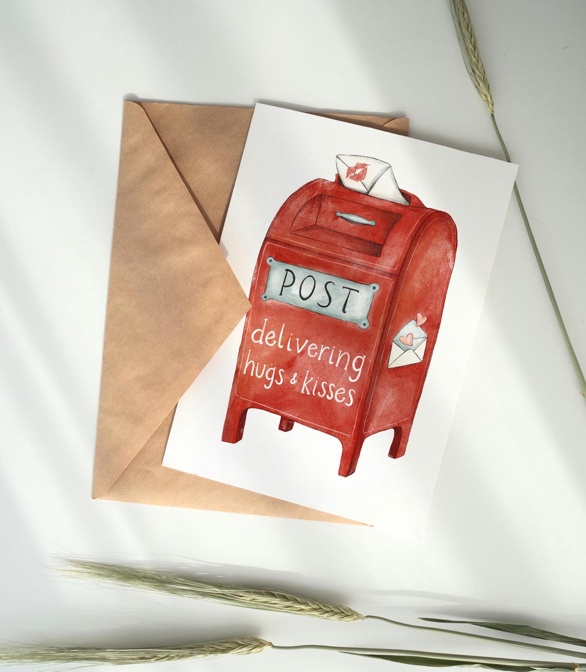 Delivering Hugs & Kisses Greeting Card, Vintage Mailbox Love Message - Etsy