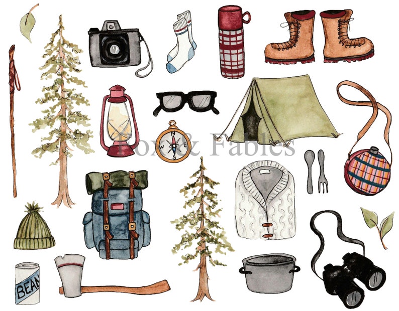 Camping Essentials Illustration Print Camp Tools Outdoors - Etsy