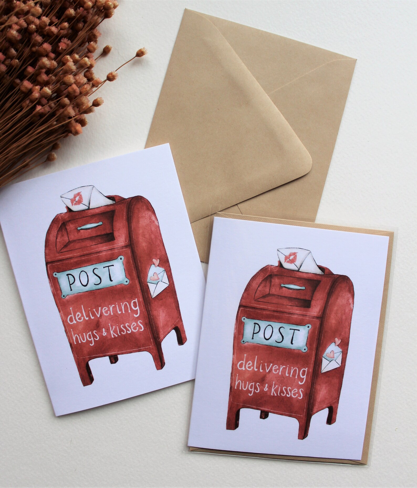Delivering Hugs & Kisses Greeting Card, Vintage Mailbox Love Message - Etsy