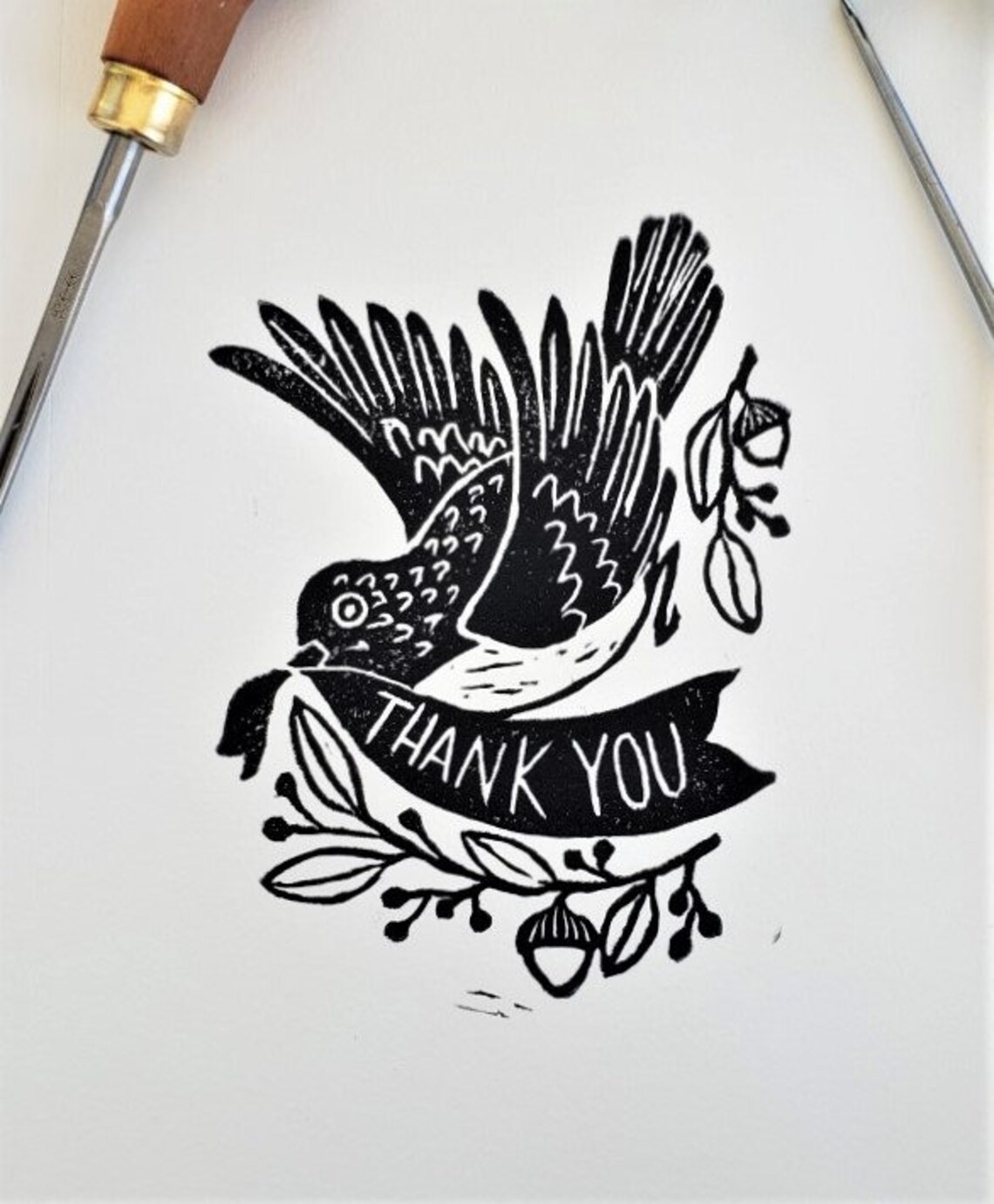 Block Printed Thank You Cards-Blank Inside Linocut Birds | Etsy