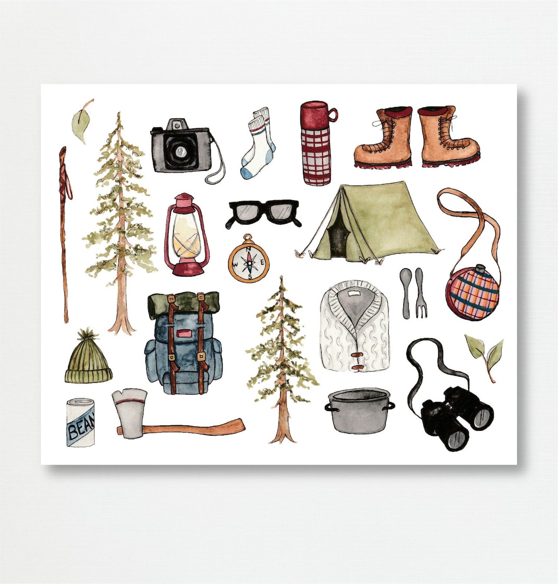 Camping Essentials Illustration Print Camp Tools Outdoors - Etsy