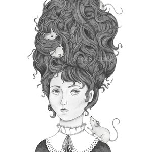 Rat Girl Character Portrait Illustration | Whimsical Black and White ...