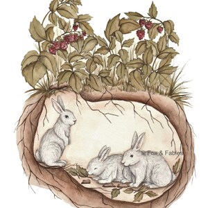 Rabbit Burrow Art Print: Woodland Whimsical Gouache Illustration - Etsy