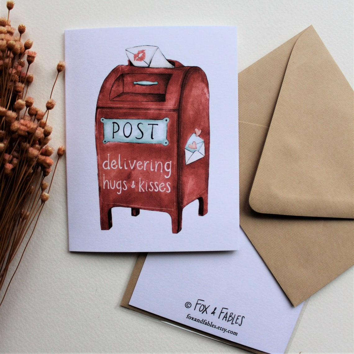 Delivering Hugs & Kisses Greeting Card, Vintage Mailbox Love Message - Etsy