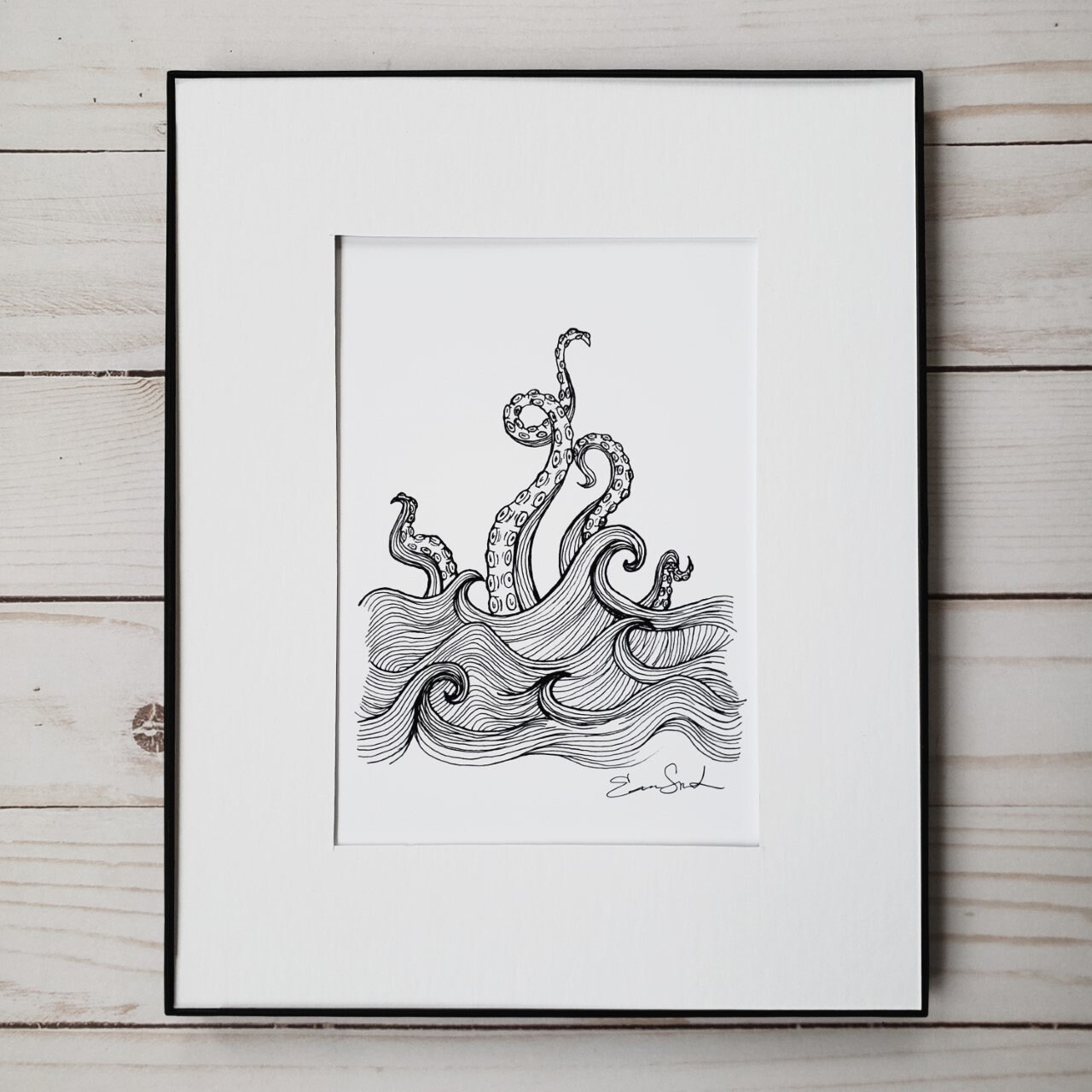 Octopus Ink Illustration Print: Nautical Sea Monster Art, Small ...