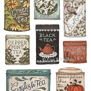 Vintage Tea Tins Illustration Print | Tea Lover Gouache Painting ...